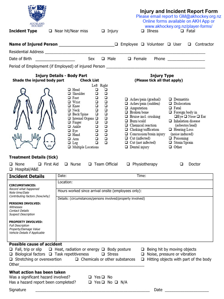 Injury and Incident Report Form | PDF | Hazards | Diseases And Disorders