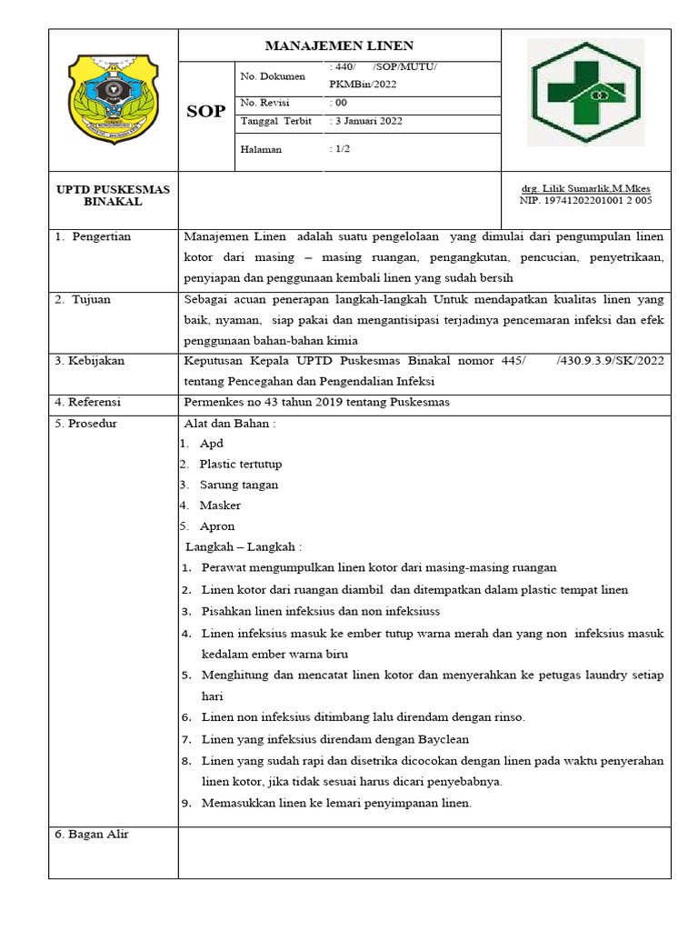Sop Manajemen Linen | PDF