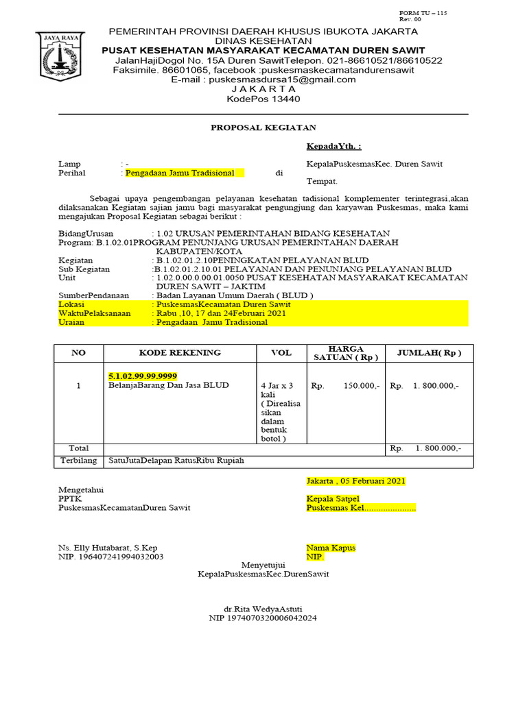 Contoh Proposal BLUD | PDF