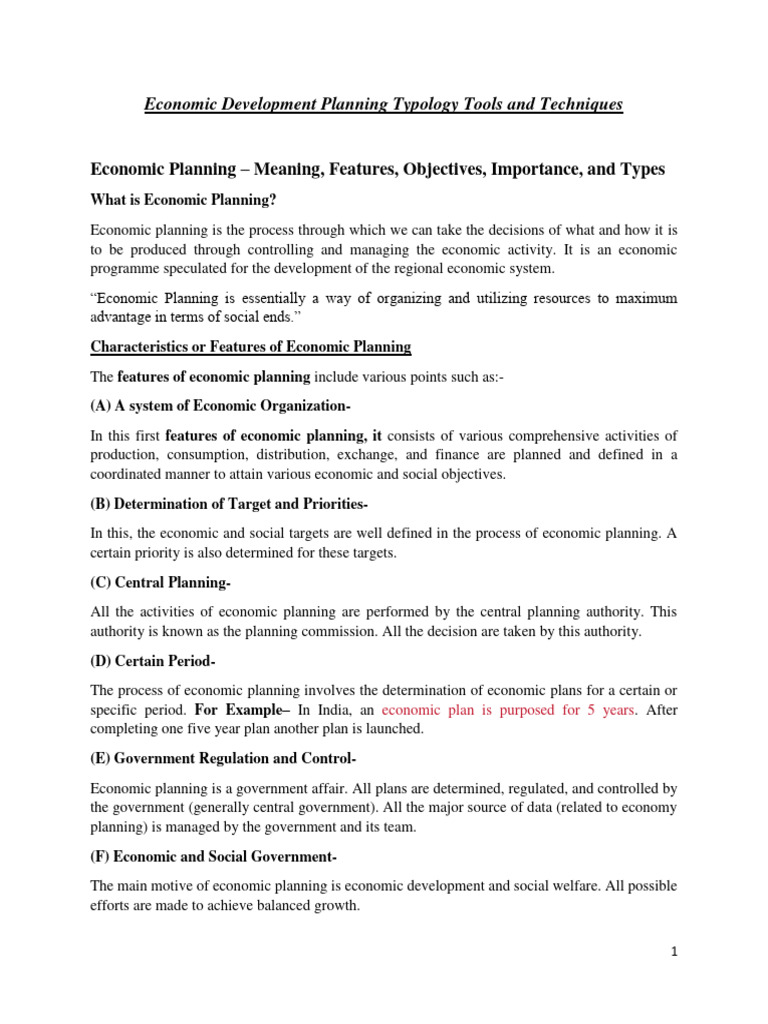 Economic Planning Tools and Techniques | PDF | Economic Growth ...