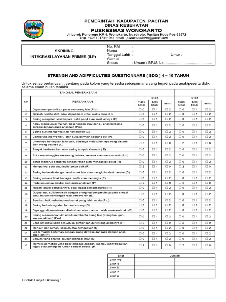 Kuesioner SDQ untuk Usia 11-18 Tahun | PDF