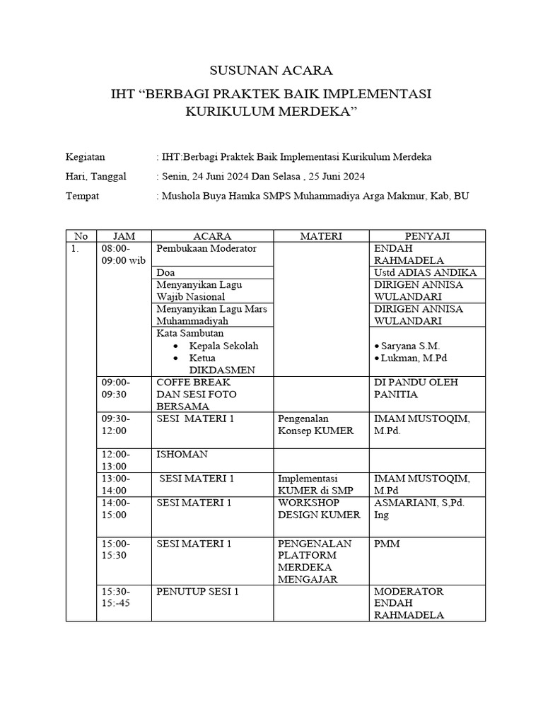 Rundown Acara Sosialisasi Kumer | PDF
