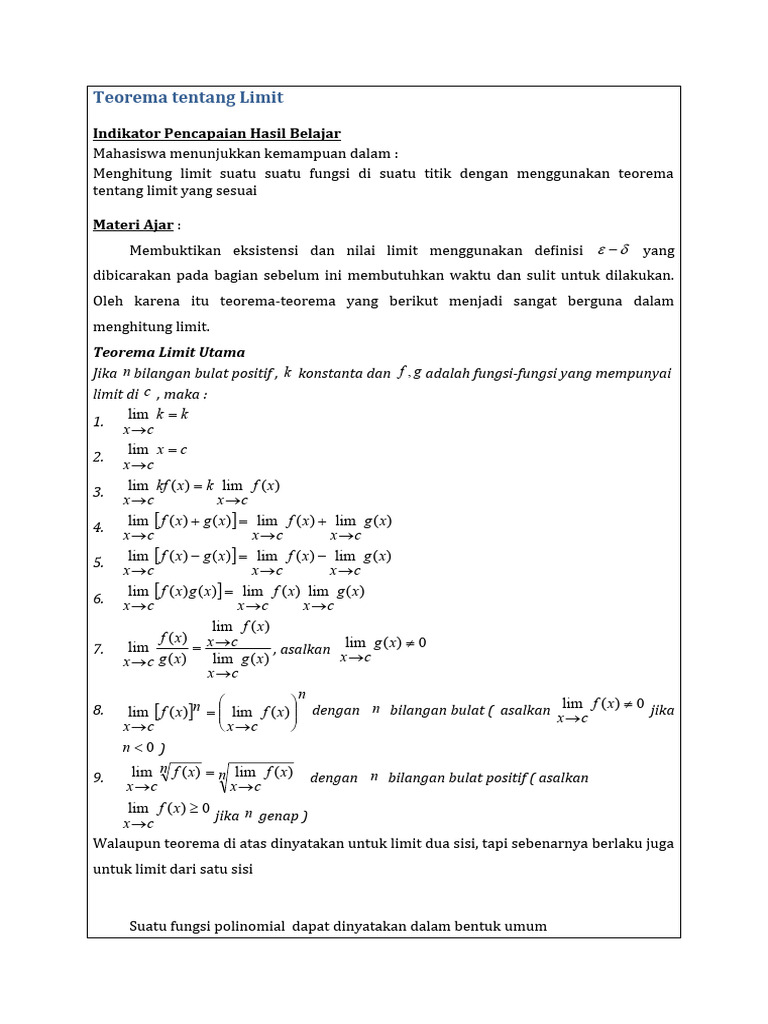 Teorema Limit dan Contoh Soal | PDF
