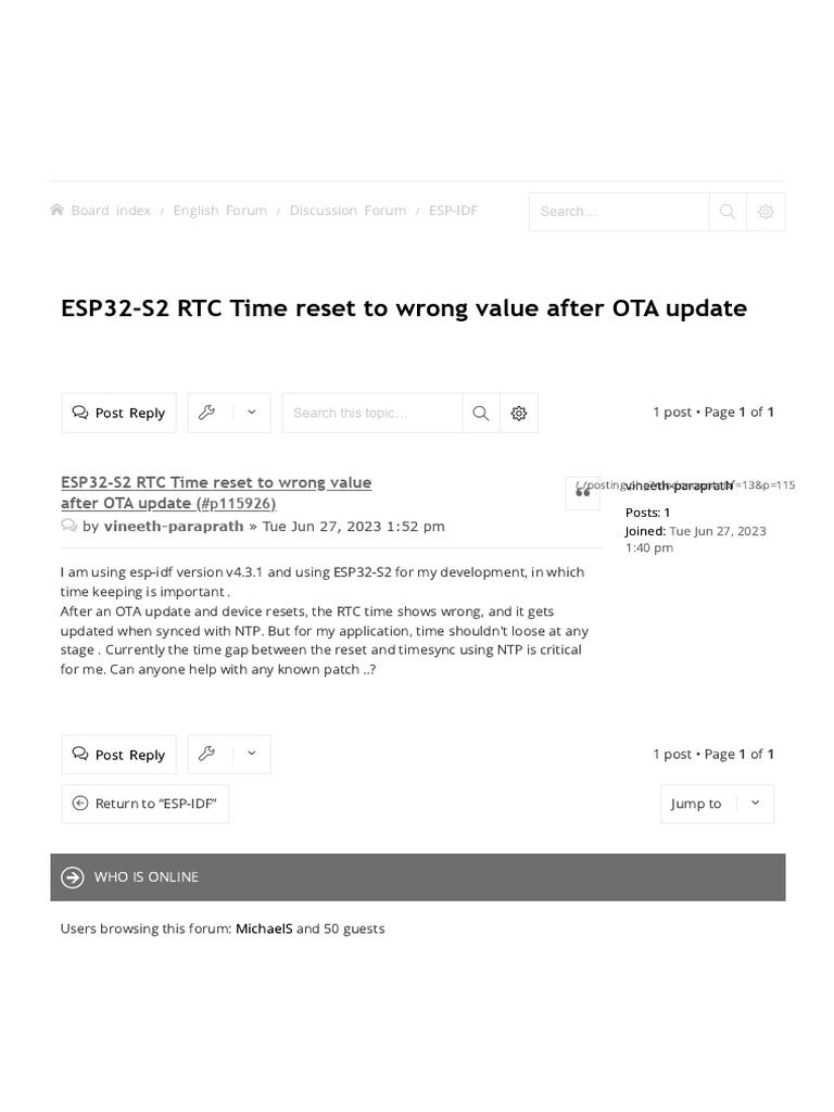 ESP32-S2 RTC Time Reset To Wrong Value After OTA Update - ESP32 Forum | PDF ESP32-S2 RTC Time Reset To Wrong Value After OTA Update - ESP32 Forum | PDF
