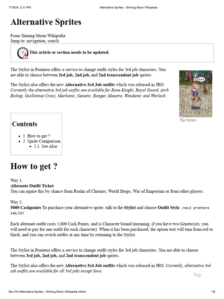 Alternative Sprites - Shining Moon Wikipedia | PDF