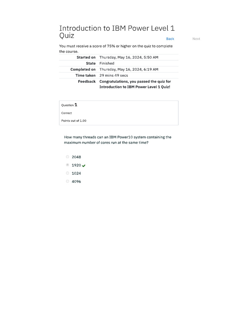 Introduction To IBM Power Level 1 Quiz | PDF
