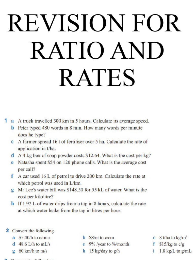 Revision For Ratio and Rates | PDF
