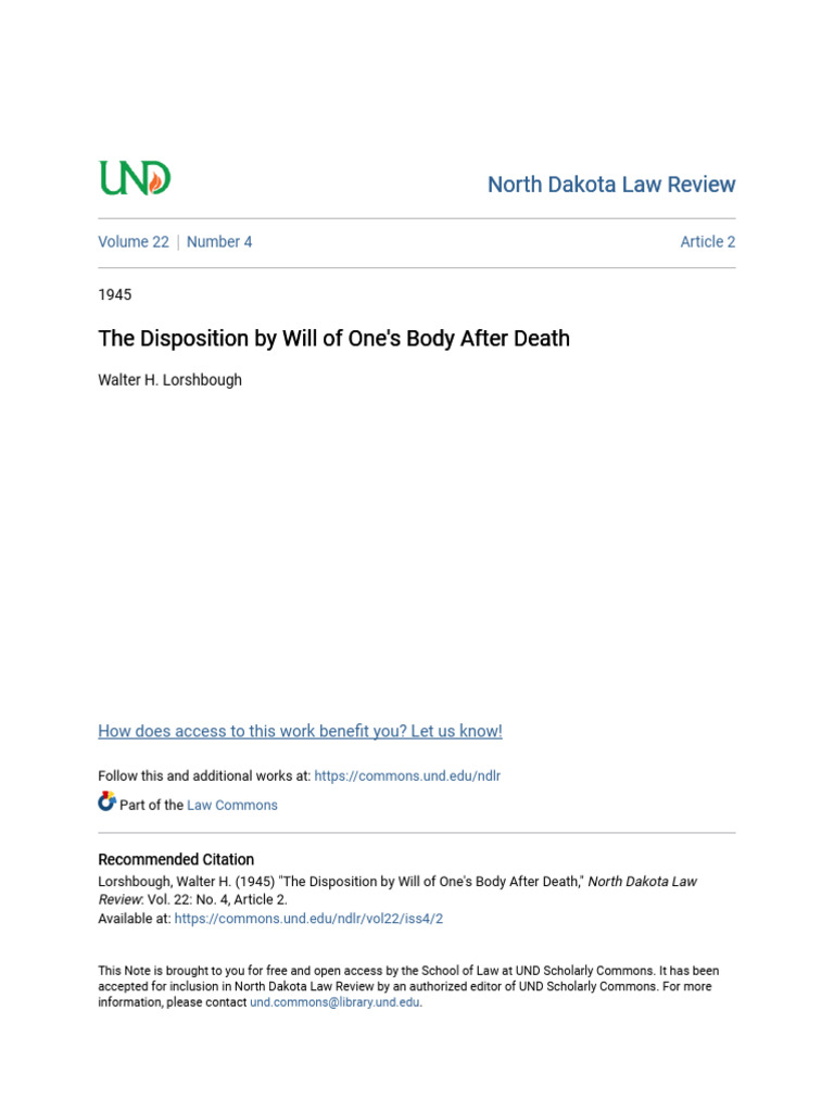 The Disposition by Will of Ones Body After Death | PDF | Will And ...