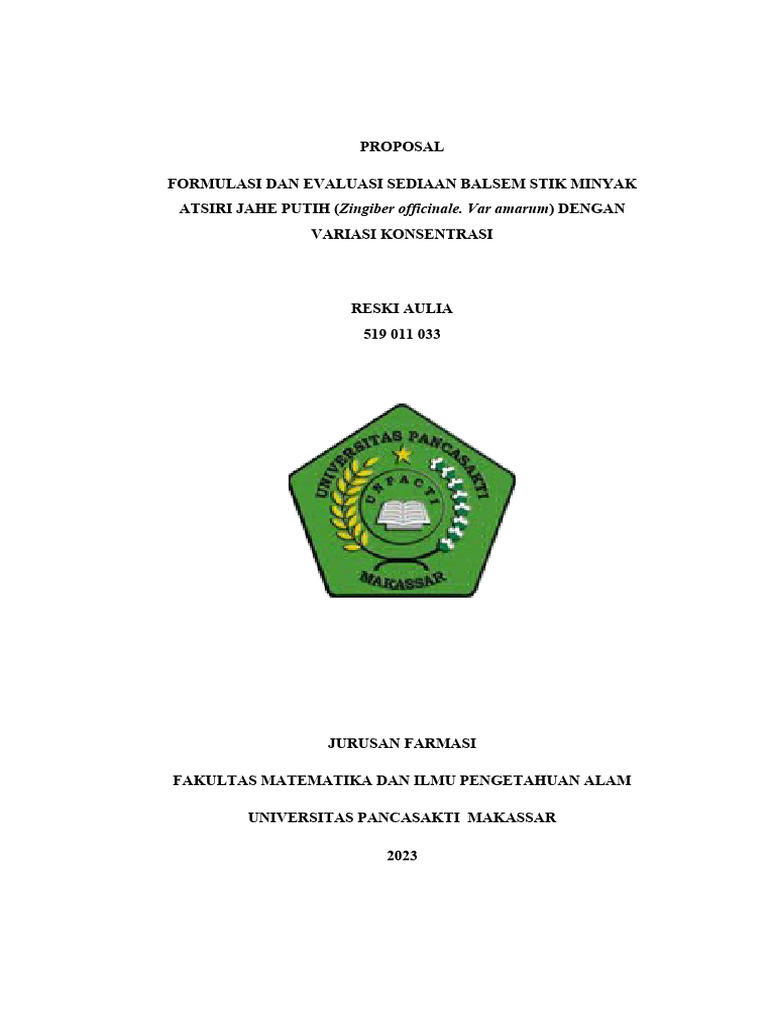 Formulasi Balsem Stik Jahe Putih ATSIRI | PDF