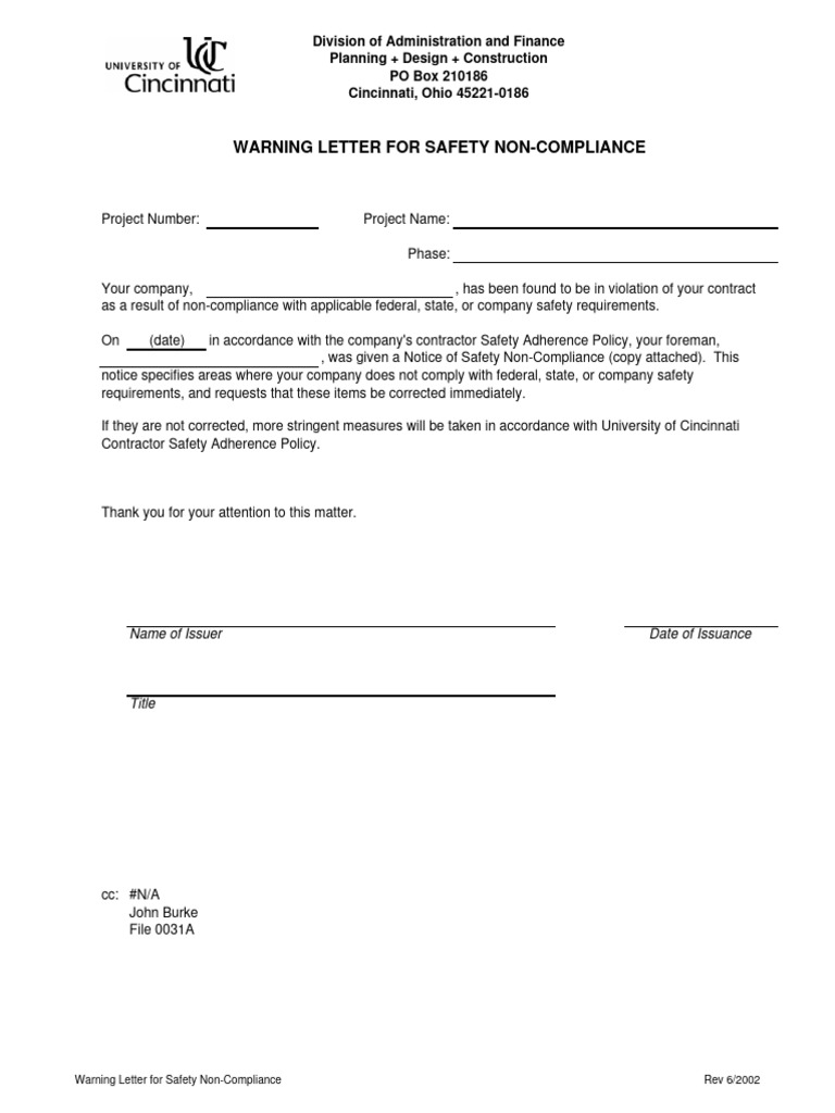 Safety Violation Warning Letter Template | PDF