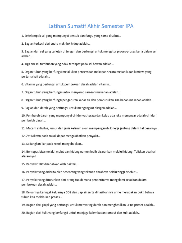 Latihan Sumatif Akhir Semester IPA Kelas 8 SMP | PDF | Sains & Matematika | Gaya Hidup