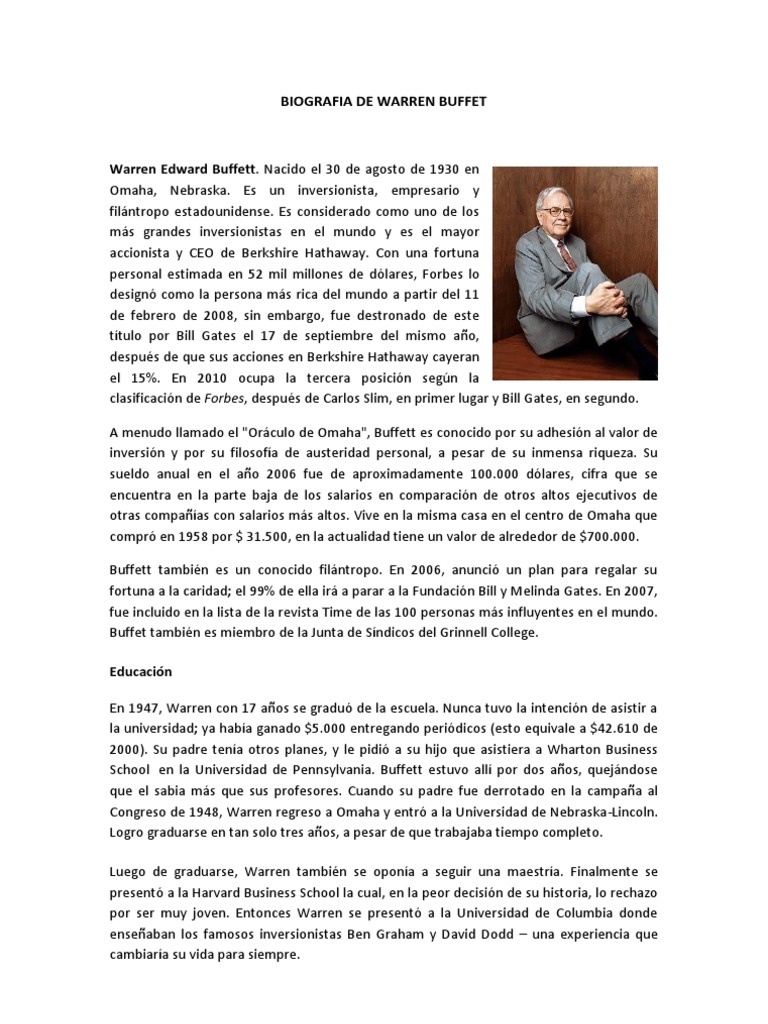 Biografía de Warren Buffett | PDF | Inversiones | Business