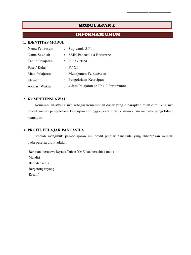 Modul Ajar Pengelolaan Arsip | PDF