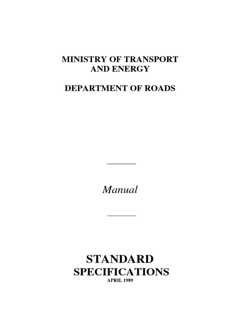Department of Roads - Standard Specifications | PDF | Road | Concrete