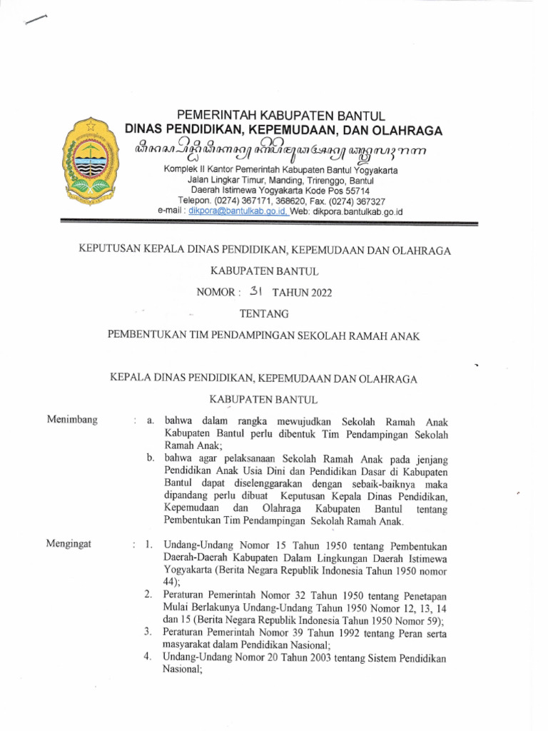 SK PEMBENTUKAN TIM PENDAMPINGAN SRA 31 TH 2022 | PDF