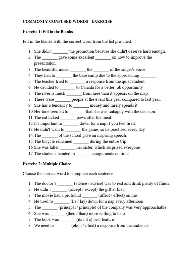 Commonly Confused Words - Exercise | PDF