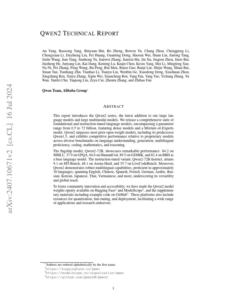 Qwen2 Technical Report | PDF | Cognition | Cognitive Science