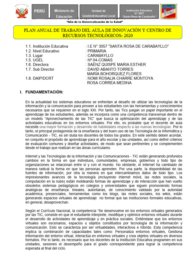Plan Anual de Trabajo 2020 Crt-Aip | PDF | Tecnología de información y ...