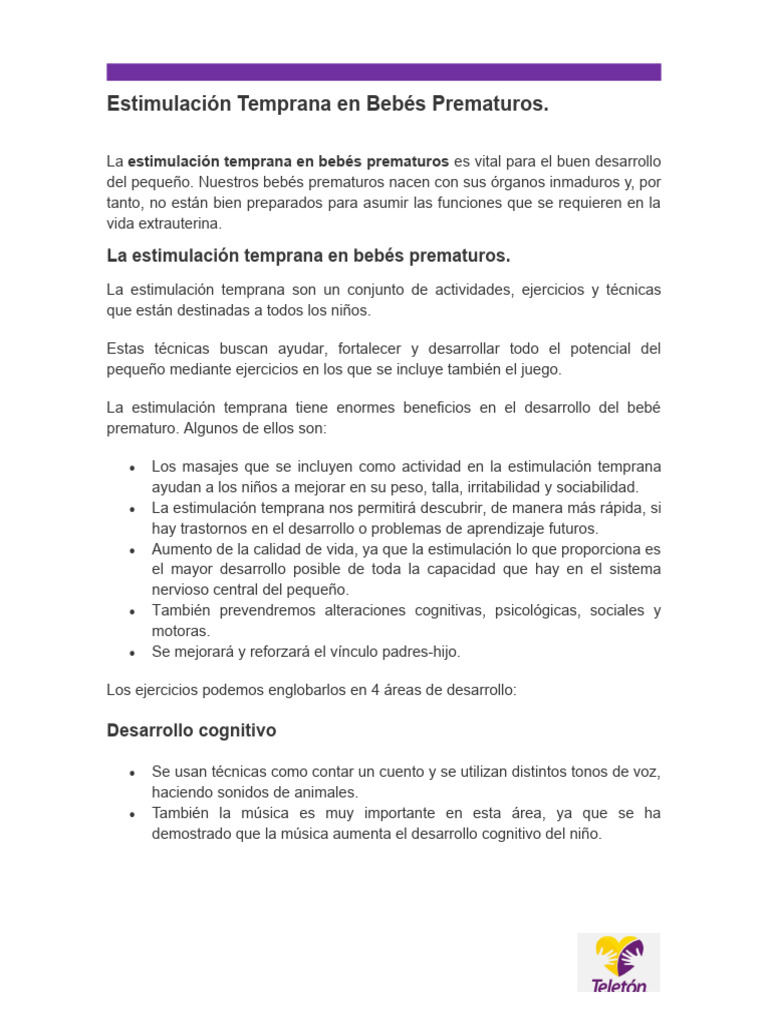Estimulación Temprana en Prematuros | PDF | Desarrollo cognitivo | Cognición