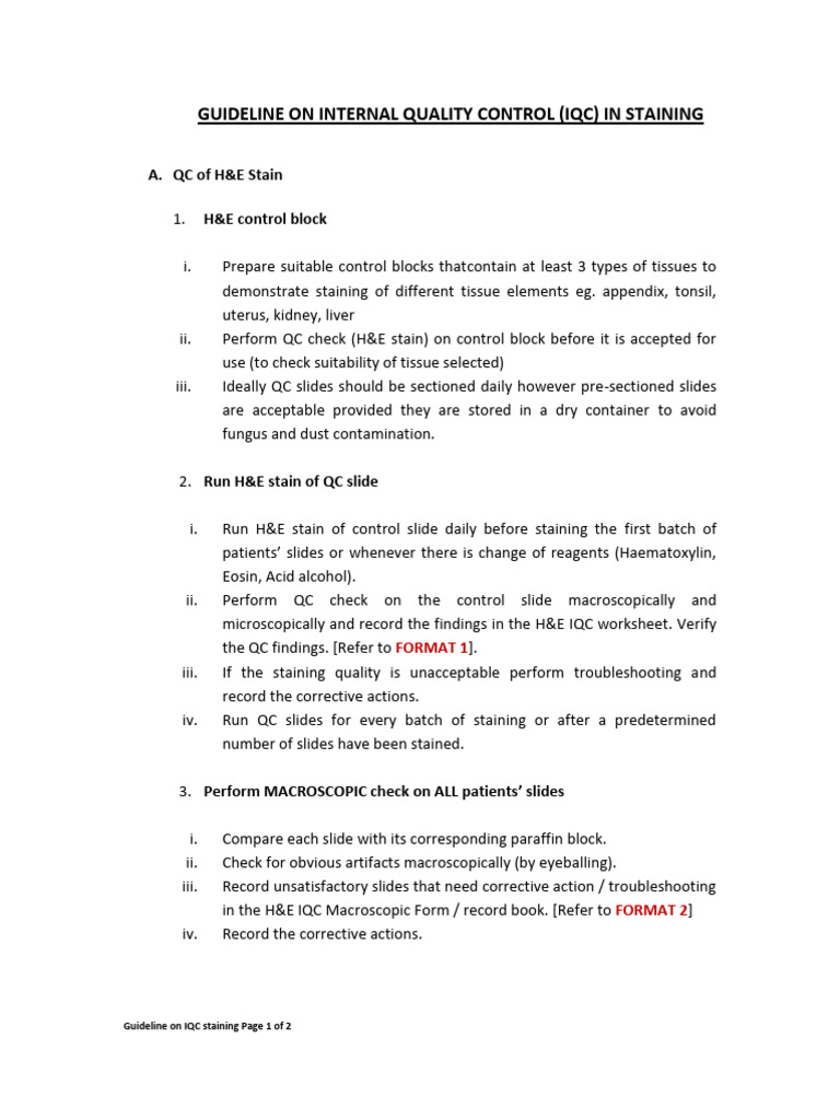 IQC Staining Guidelines for H&E and IHC | PDF | Staining ...