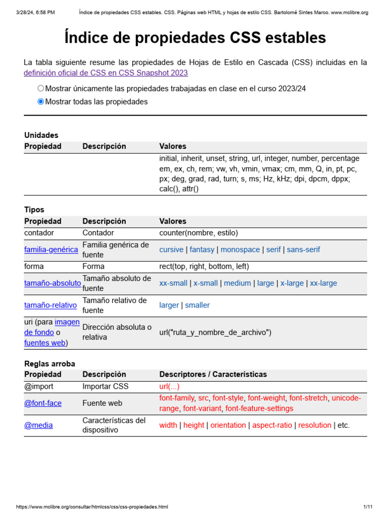 Índice de Propiedades CSS Estables. | PDF | Impresión | Informática
