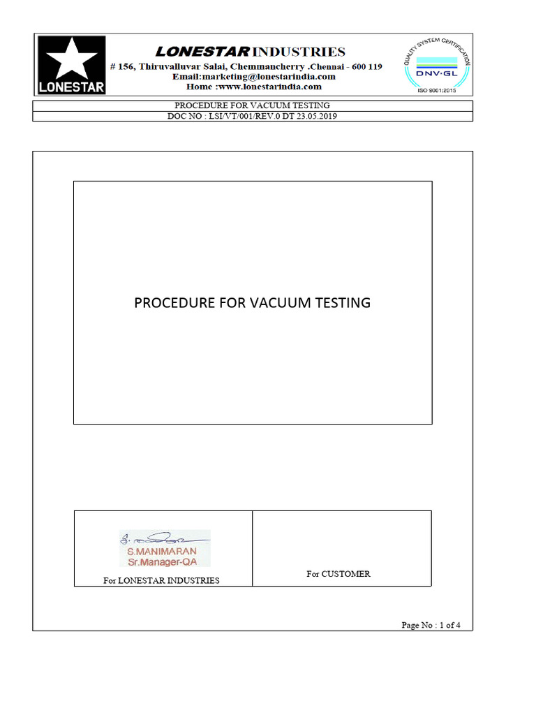 Procedure For Vacuum Testing | PDF | Science & Mathematics | Technology ...