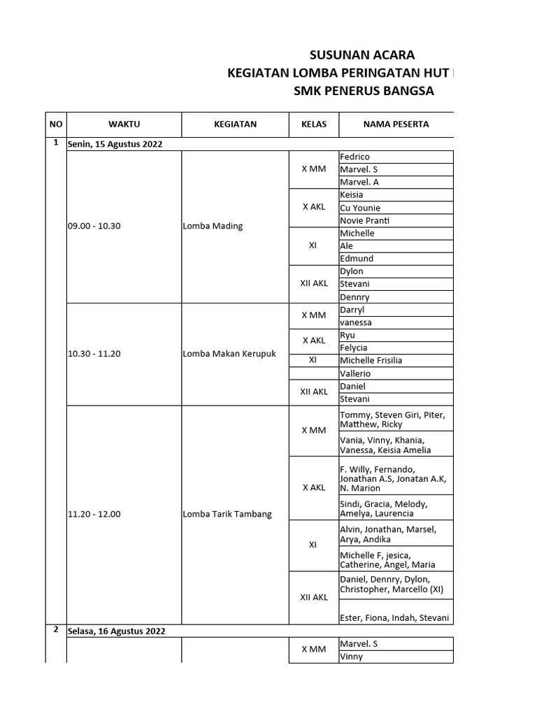 Susunan Acara 17an 2022 - REVISI | PDF