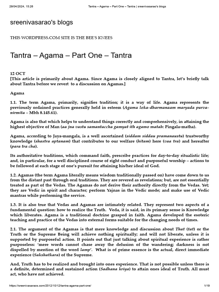 Tantra - Agama - Part One - Tantra - Sreenivasarao's Blogs | PDF ...