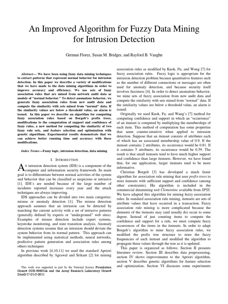 Ai Fuzzy An Improved Algorithm For Fuzzy Data Mining For Intrusion