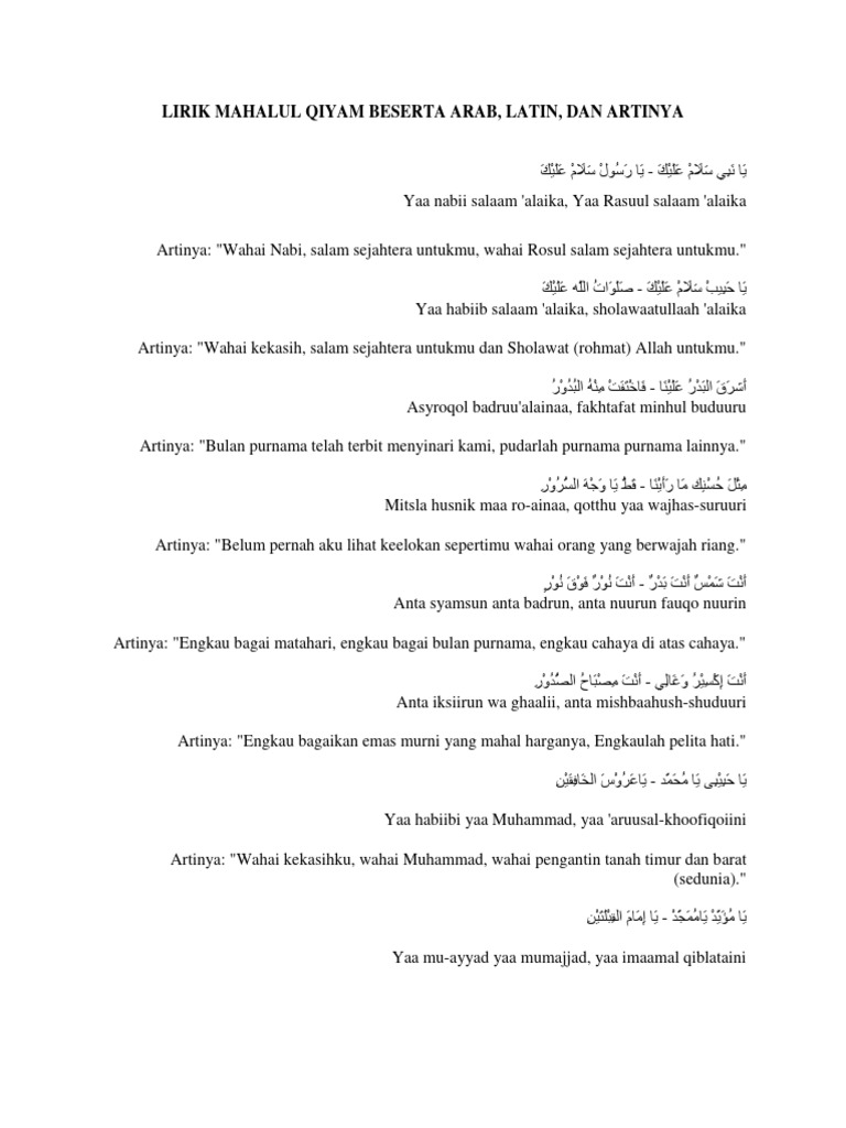 Lirik Mahalul Qiyam Beserta Arab 1 | PDF