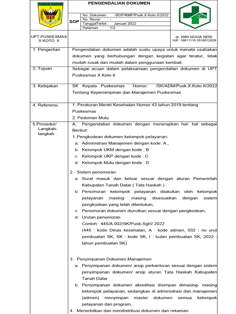 SOP Pengendalian Dokumen | PDF | Bisnis | Pengelolaan Keuangan & Uang