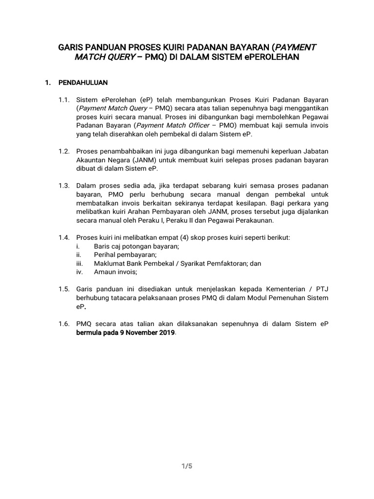 Garis Panduan Proses Kuiri Padanan Bayaran (PMQ) | PDF