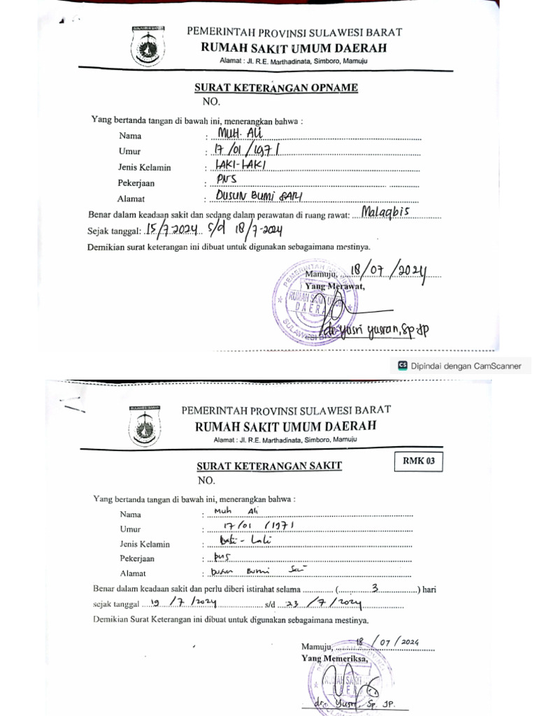 Surat Keterangan Sakit Muh.ali | PDF