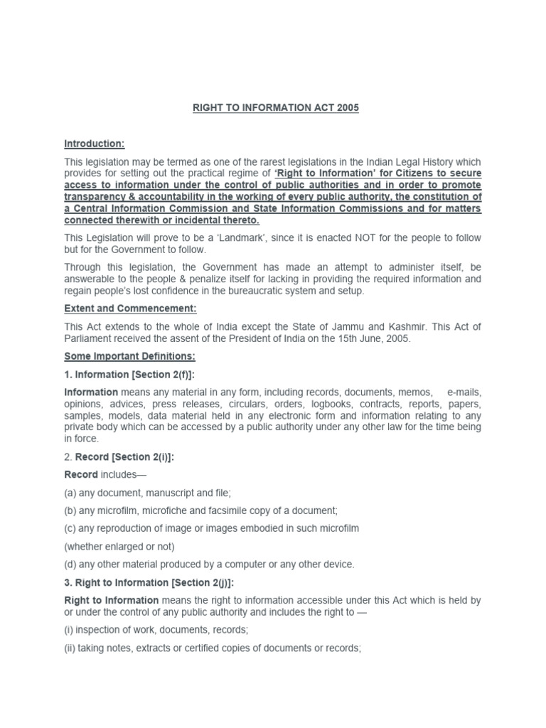 Right To Information Act 2005 | PDF | Civil Rights And Liberties ...