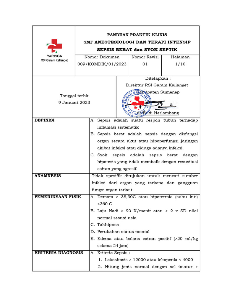 PPK SEPSIS BERAT dan SYOK SEPSIS | PDF