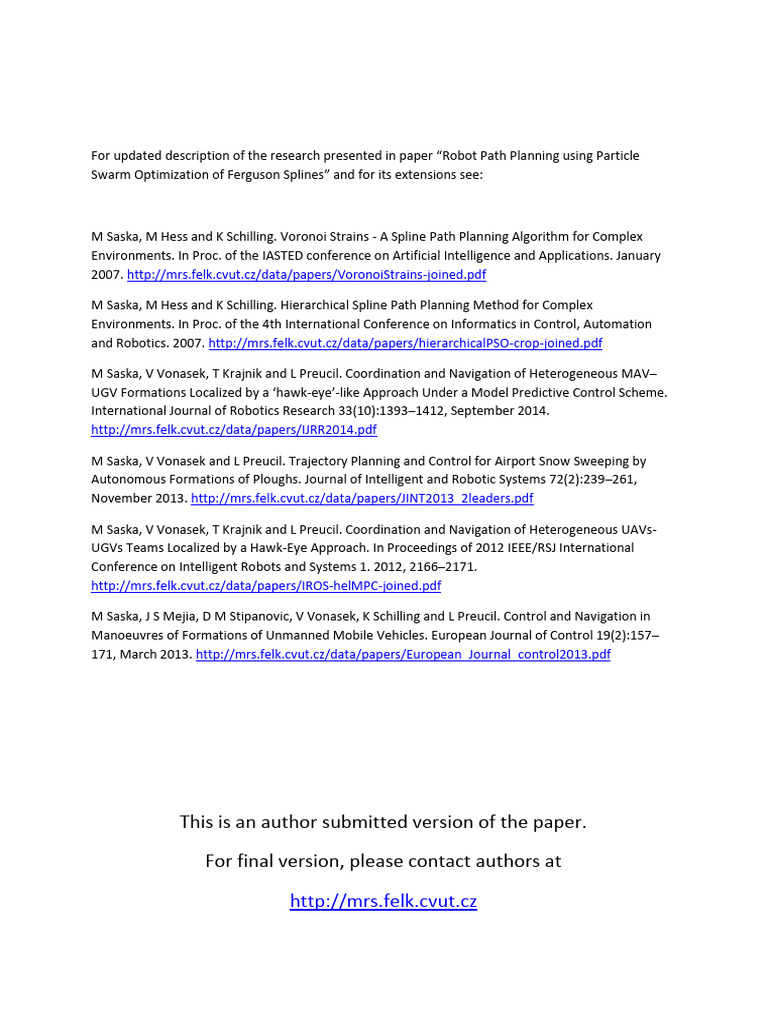 Robot Path Planning Using Particle Swarm Pdf Mathematical Optimization Spline Mathematics