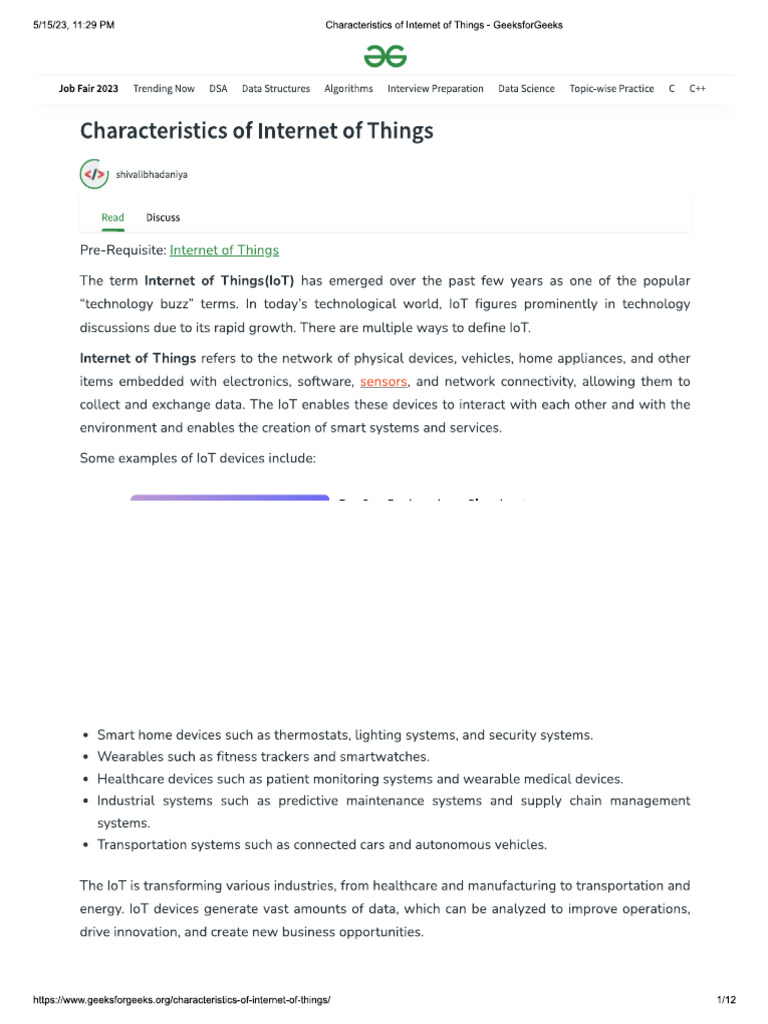 Characteristics of IoT | PDF