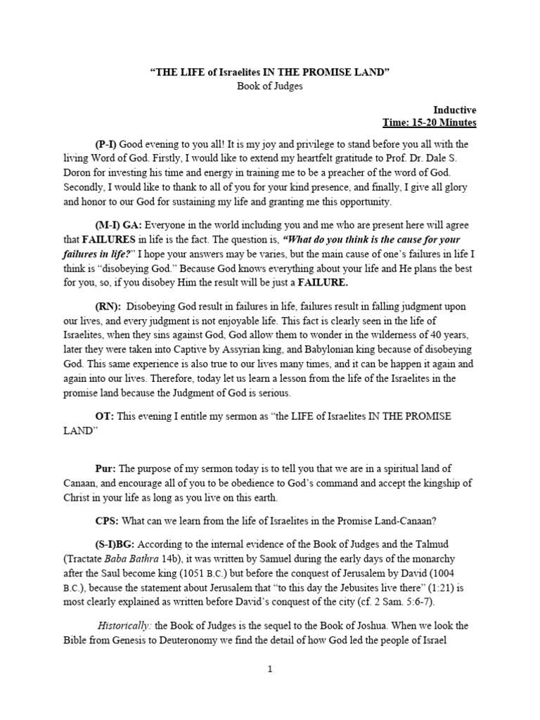THE LIFE of Israelites IN THE PROMISE LAND | PDF | Book Of Judges ...