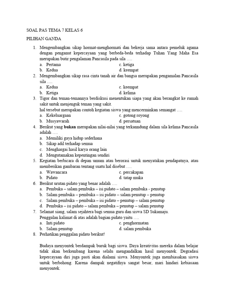 SOAL PAS TEMA 7 KELAS 6 2024 | PDF