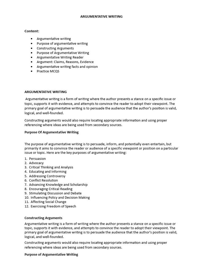 5. Argumentative Writing - Handouts | PDF | Critical Thinking | Essays