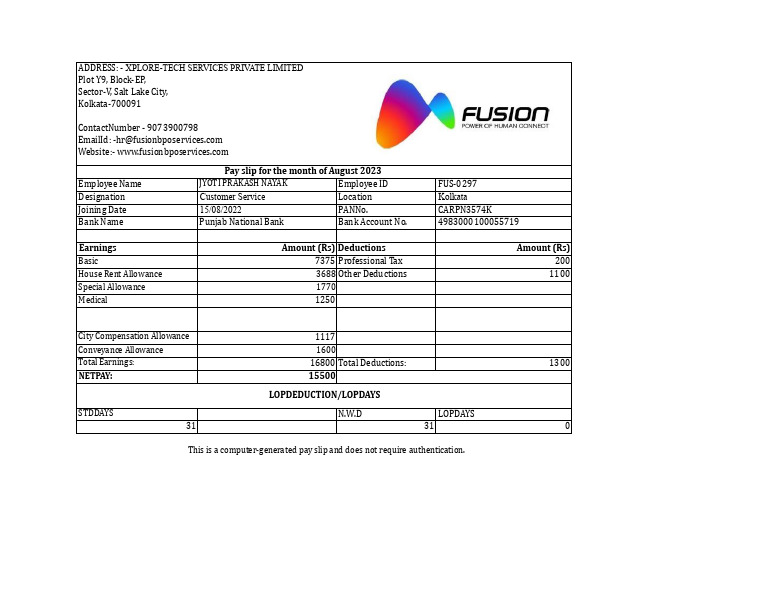 Pay Slip of August 2023 | PDF