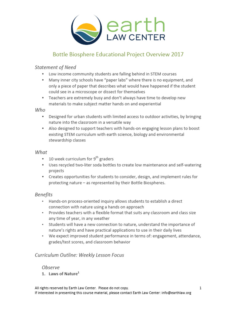 ELC Bottle Biosphere Outline For Pitch 2018 | PDF | Ecosystem | Plants