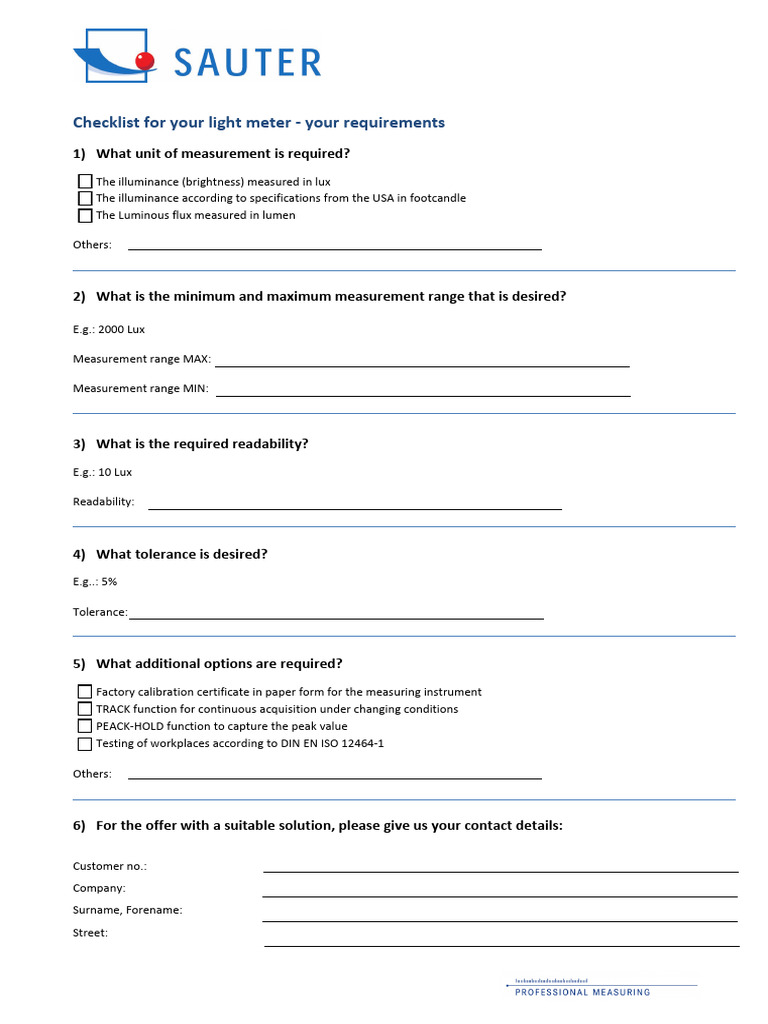 Checklist Light Measuring en | PDF