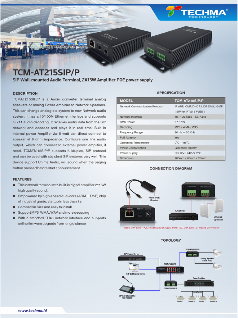 (SIP System) TCM-AT215SIP-P - Wall Mounted Network Audio Terminal | PDF