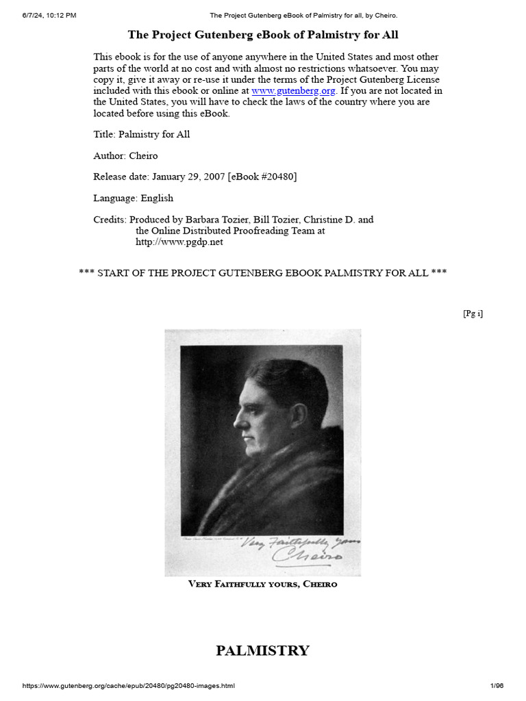 The Project Gutenberg Ebook of Palmistry For All, by Cheiro | PDF ...