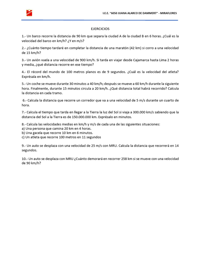 Ejercicios de Mru | PDF