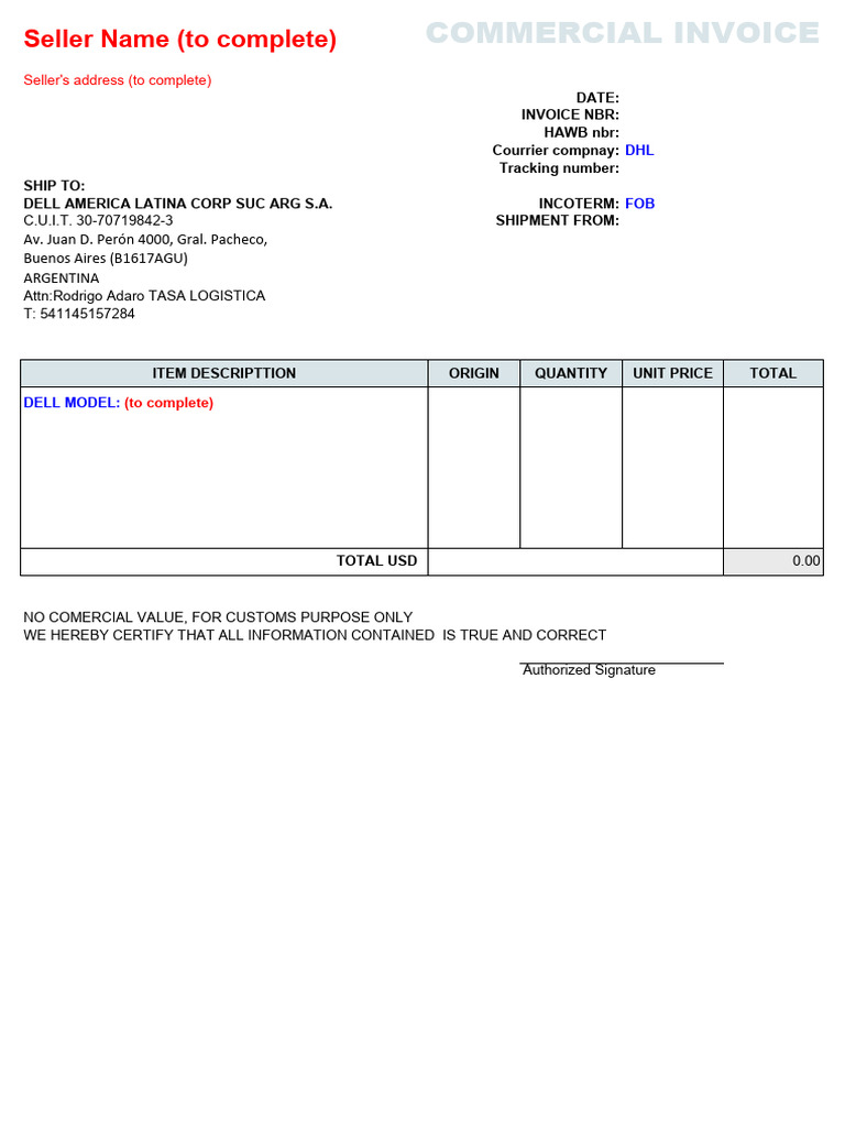 Dell Invoice Template | PDF