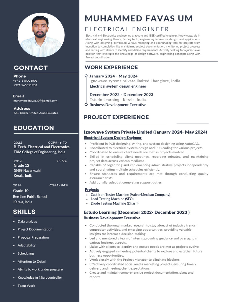 Favas Resume. | PDF | Engineering | Electrical Engineering