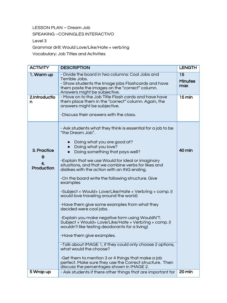 Lesson Plan Dream Job | PDF | Career & Growth | Language Arts & Discipline