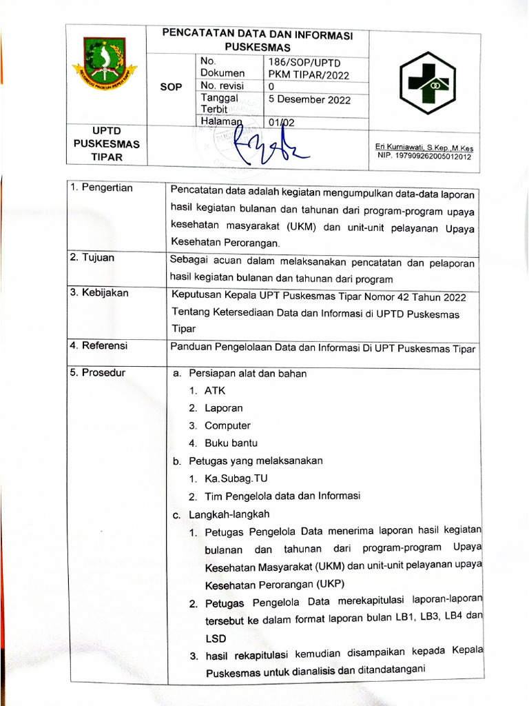 4.3.1 G SOP PENCATATAN DATA (KMP) | PDF